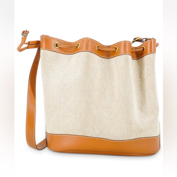 Hermes | Bags | Vintage Hermes Leather Canvas Bucket Drawstring ...